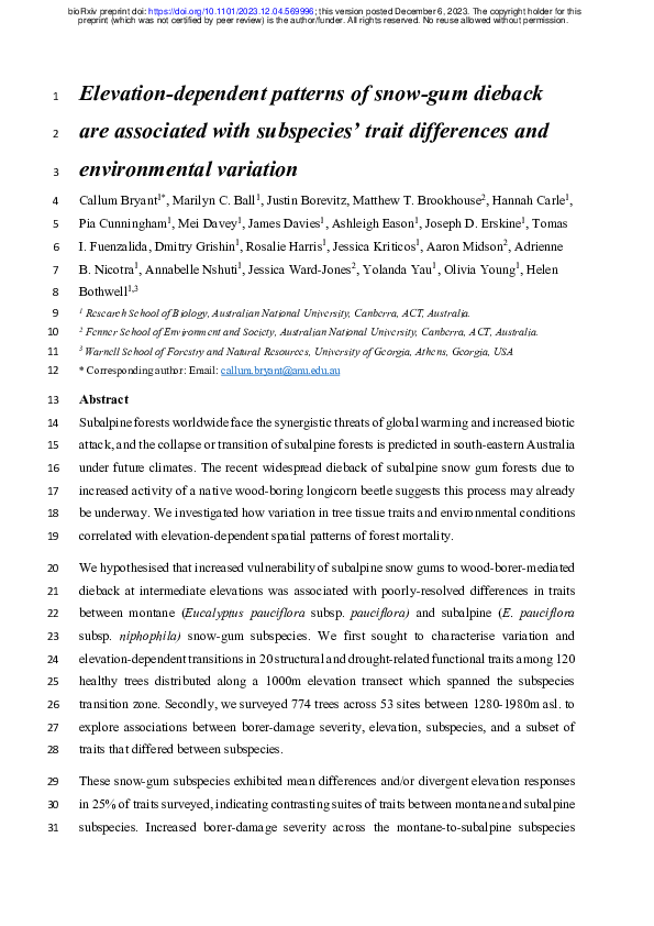 (PDF) Elevation-dependent patterns of snow-gum dieback are moderated by ...