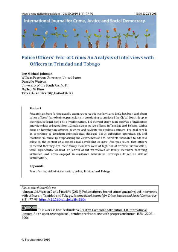 (PDF) Police Officers’ Fear of Crime: An Analysis of Interviews with ...