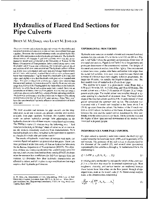 (PDF) Hydraulics of Flared End Sections for Pipe Culverts
