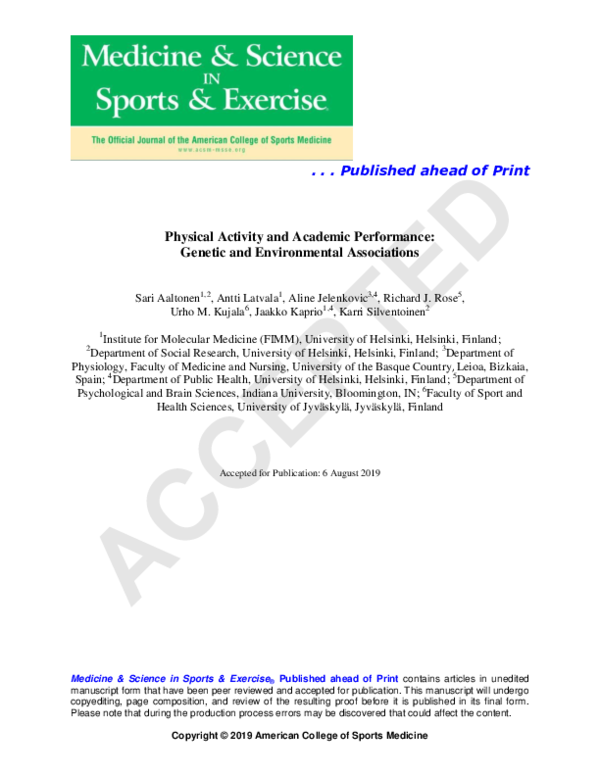 (PDF) Physical Activity and Academic Performance