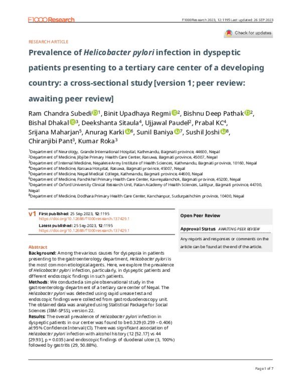 (PDF) Prevalence of Helicobacter pylori infection in dyspeptic patients ...