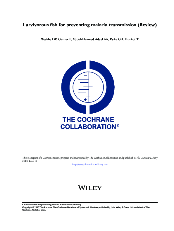 (PDF) Larvivorous fish for preventing malaria transmission | Tom Burkot ...