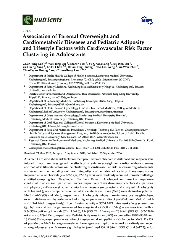 (PDF) Association of Parental Overweight and Cardiometabolic Diseases and Pediatric Adiposity ...