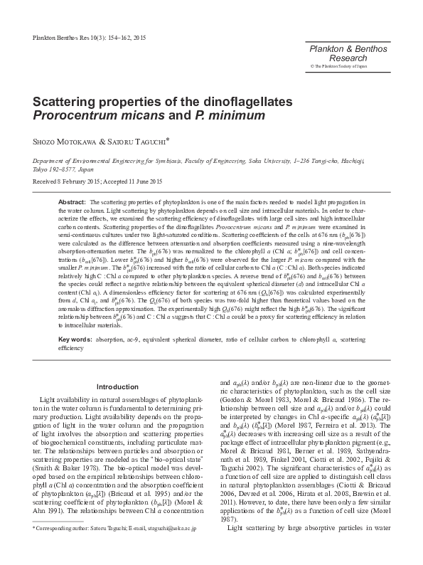 (PDF) Scattering properties of the dinoflagellates Prorocentrum micans ...