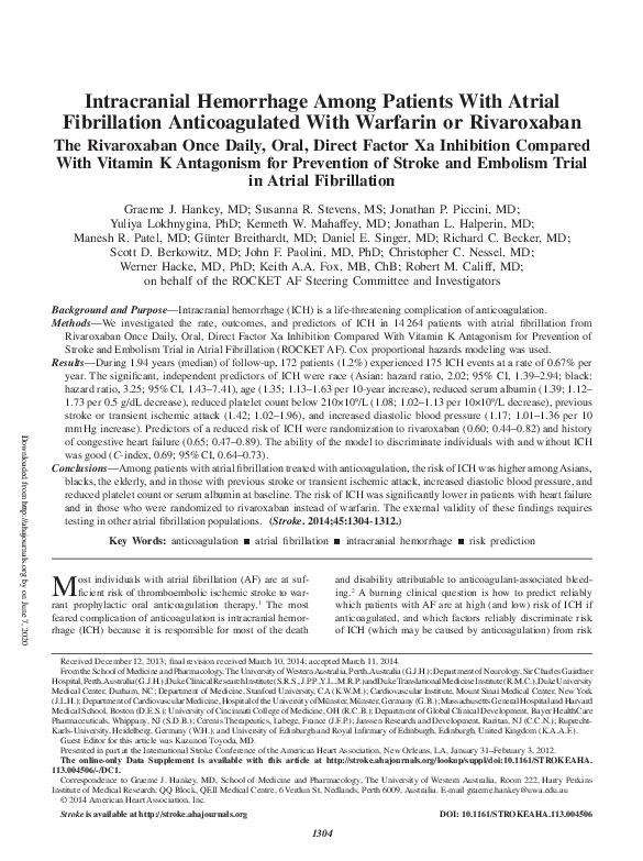 (PDF) Intracranial Hemorrhage Among Patients With Atrial Fibrillation ...