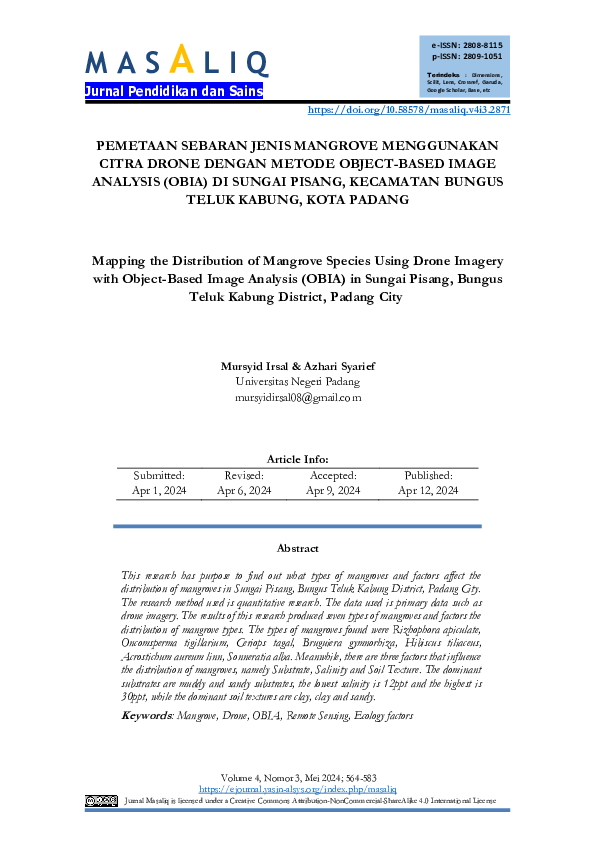 (PDF) Pemetaan Sebaran Jenis Mangrove Menggunakan Citra Drone dengan Metode Object-Based Image ...