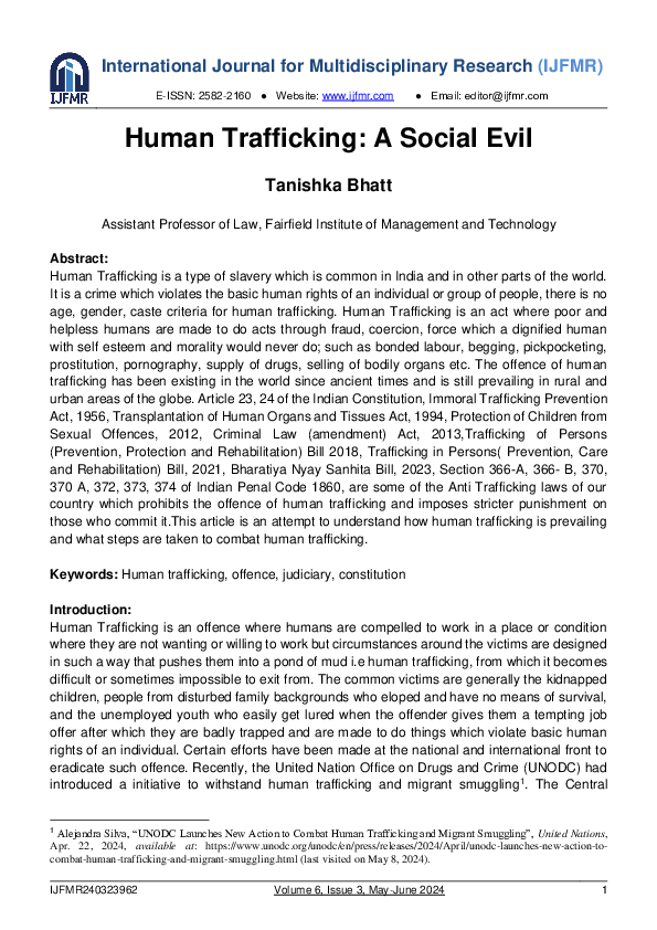 (PDF) Human Trafficking: A Social Evil