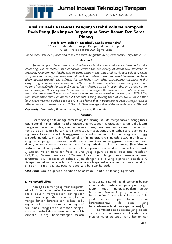 (PDF) Analisis Beda Rata-Rata Pengaruh Fraksi Volume Komposit Pada ...