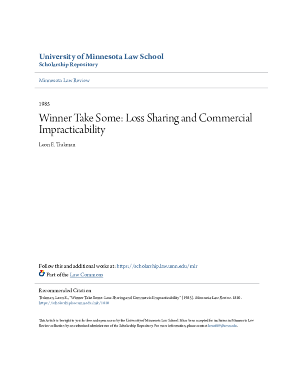 (PDF) Winner Take Some: Loss Sharing and Commercial Impracticability