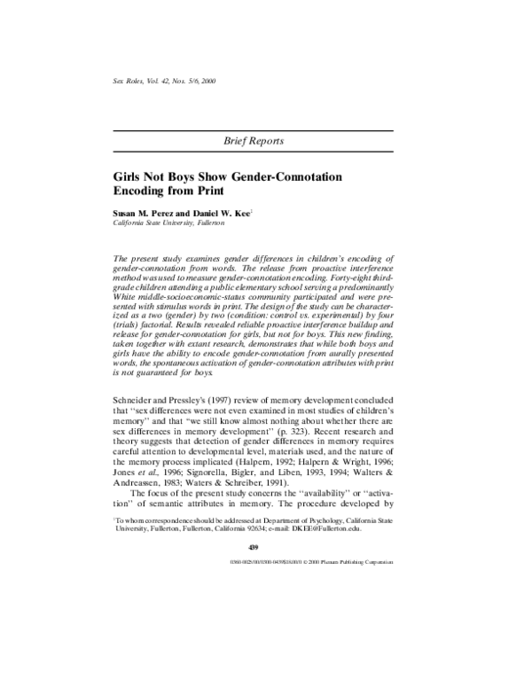 (PDF) Girls Not Boys Show Gender-Connotation Encoding from Print ...