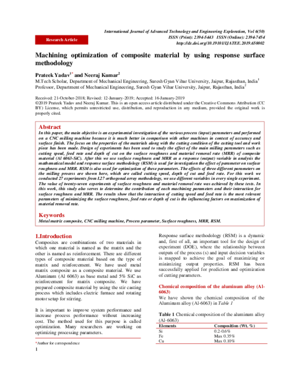 (PDF) Machining optimization of composite material by using response surface methodology