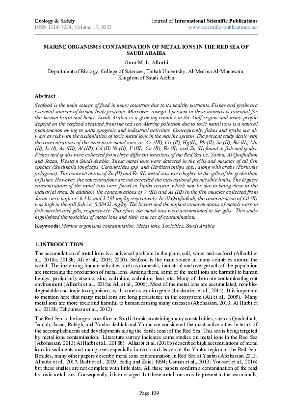 (PDF) Marine Organisms Contamination of Metal Ions in the Red Sea of ...
