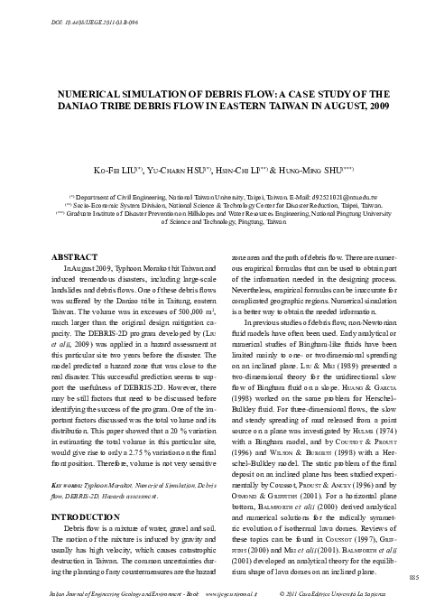 (PDF) Numerical Simulation of Debris Flow: A Case Study of the Daniao Tribe Debris Flow in ...