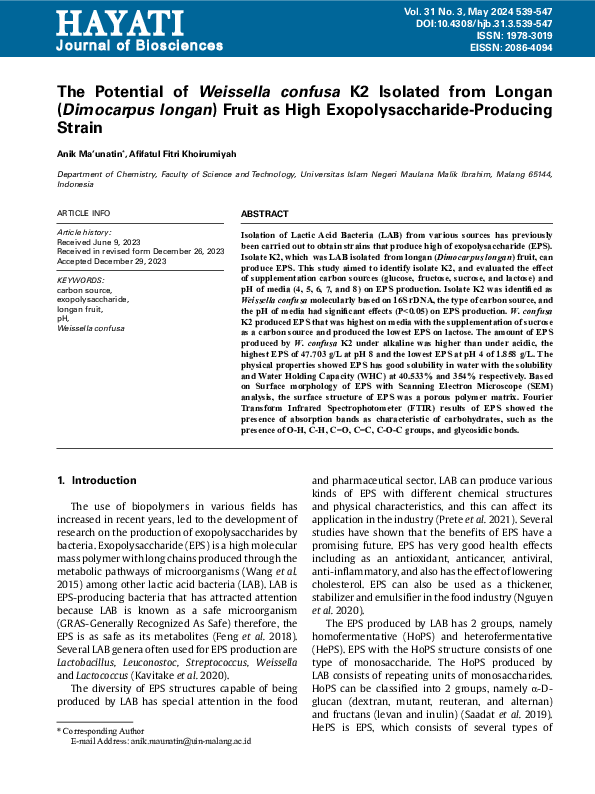 (PDF) The Potential of Weissella confusa K2 Isolated from Longan ...