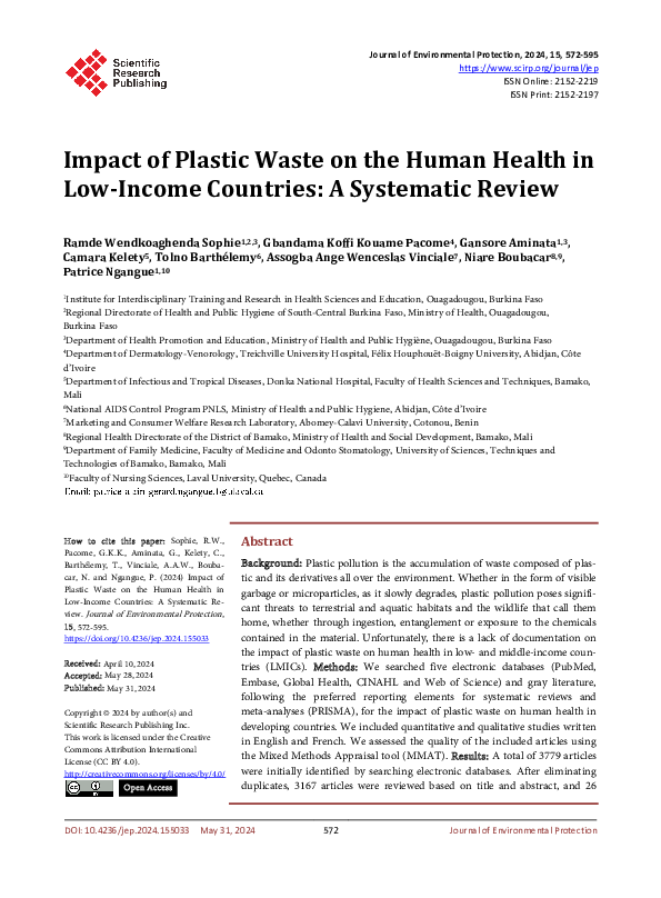 (PDF) Impact of Plastic Waste on the Human Health in Low-Income ...