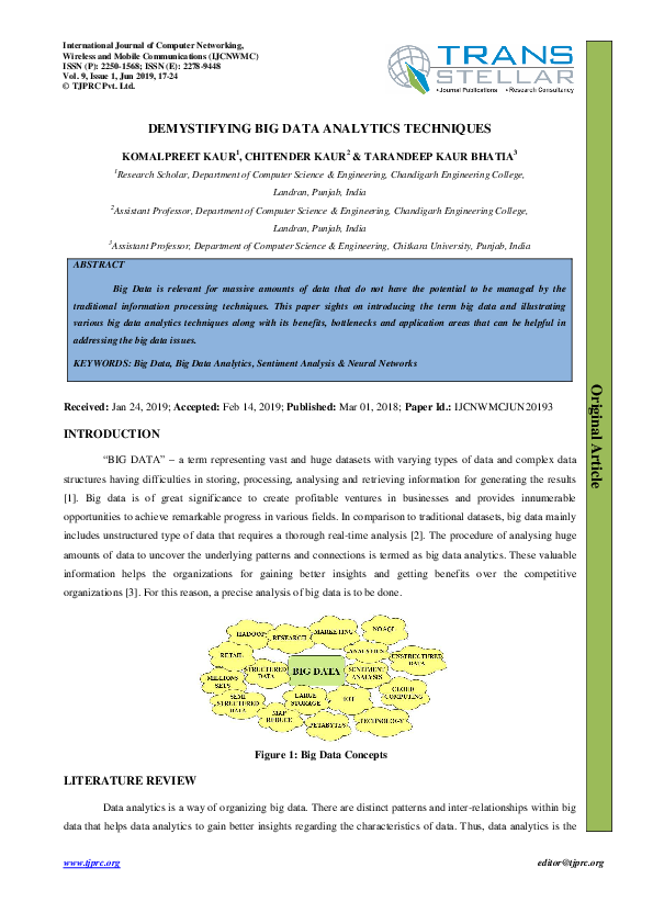 (PDF) Demystifying Big Data Analytics Techniques