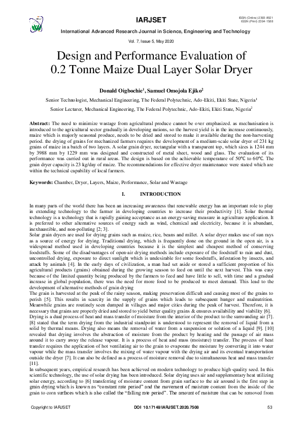 (PDF) Design and Performance Evaluation of 0.2 Tonne Maize Dual Layer ...