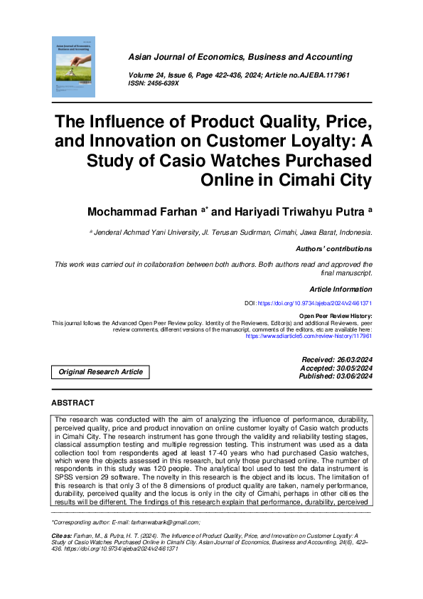 (PDF) The Influence of Product Quality, Price, and Innovation on ...