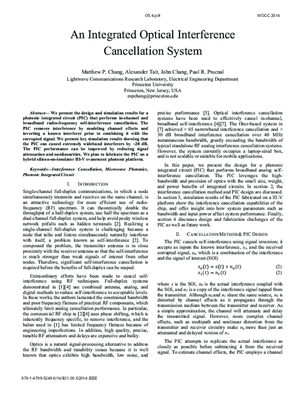 (PDF) An integrated optical interference cancellation system