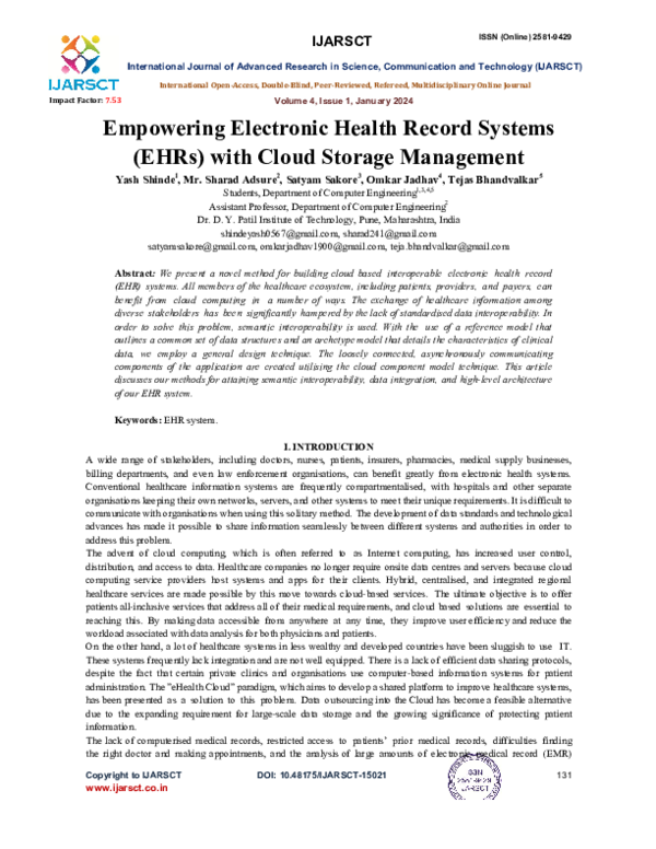 (PDF) Empowering Electronic Health Record Systems (EHRs) with Cloud Storage Management | Sharad ...