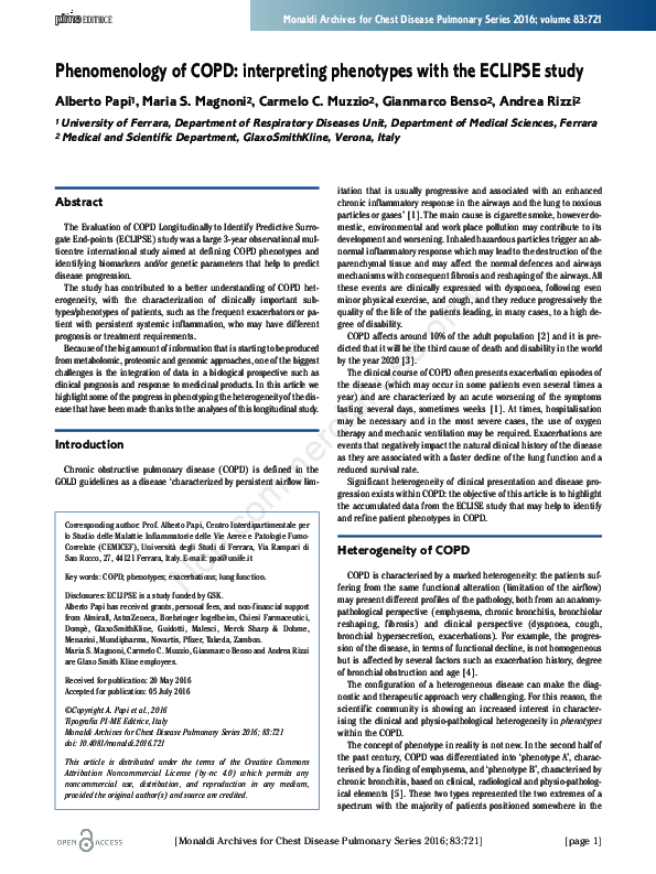 (PDF) Phenomenology of COPD: interpreting phenotypes with the ECLIPSE study