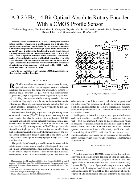(PDF) A 3.2 kHz, 13-bit Optical Absolute Rotary Encoder with a CMOS Profile Sensor | Seiichiro ...