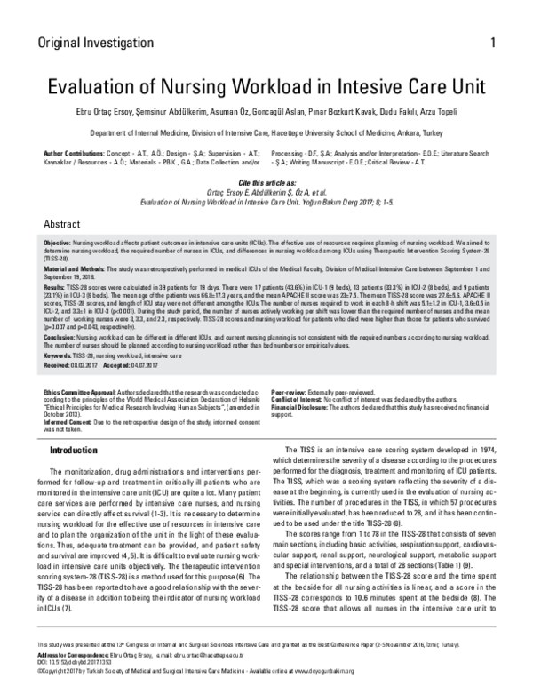 (PDF) Evaluation of Nursing Workload in Intesive Care Unit