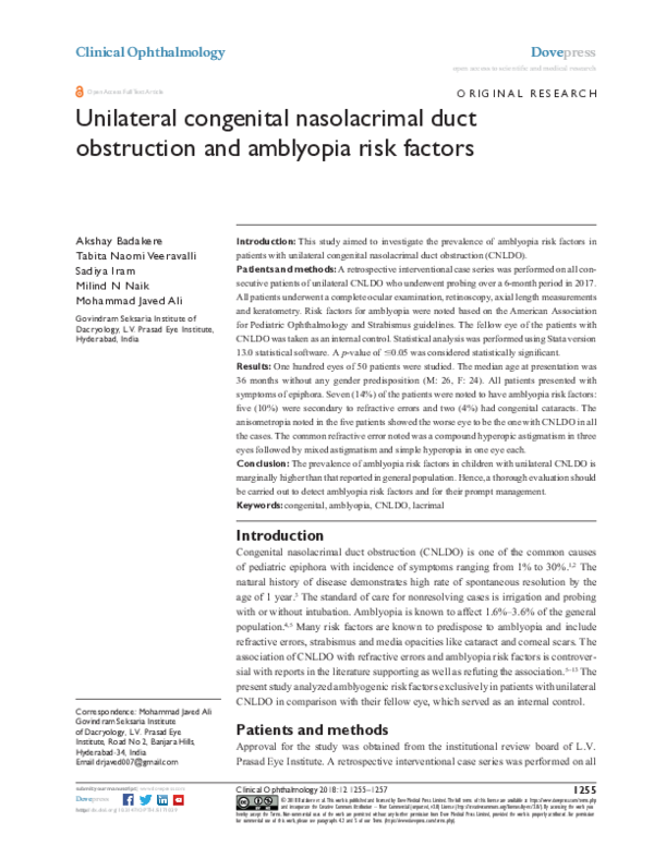(PDF) Unilateral congenital nasolacrimal duct obstruction and amblyopia ...