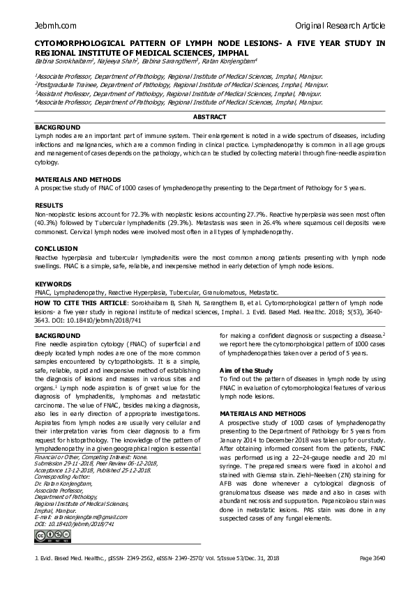 (PDF) Cytomorphological Pattern of Lymph Node Lesions- a Five Year ...