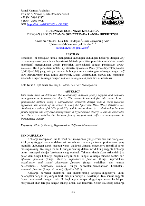 (PDF) Hubungan Dukungan Keluarga dengan Self Care Management pada Lansia Hipertensi