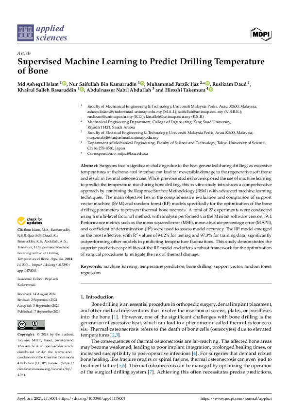 (PDF) Supervised Machine Learning to Predict Drilling Temperature of Bone | Md Ashequl Islam ...