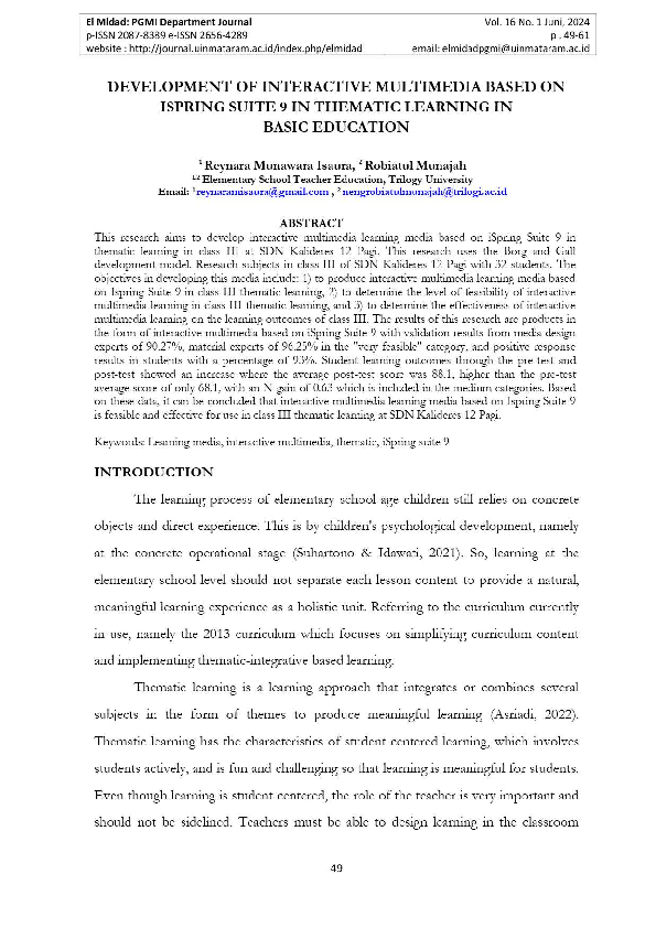 (PDF) Development of Interactive Multimedia Based on Ispring Suite 9 in Thematic Learning in SDN ...