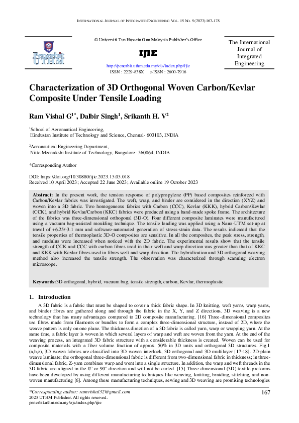 (PDF) Characterization of 3D Orthogonal Woven Carbon/Kevlar Composite ...