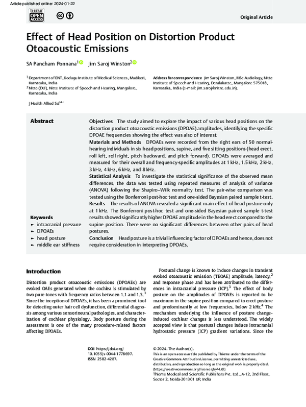 (PDF) Effect of Head Position on Distortion Product Otoacoustic Emissions