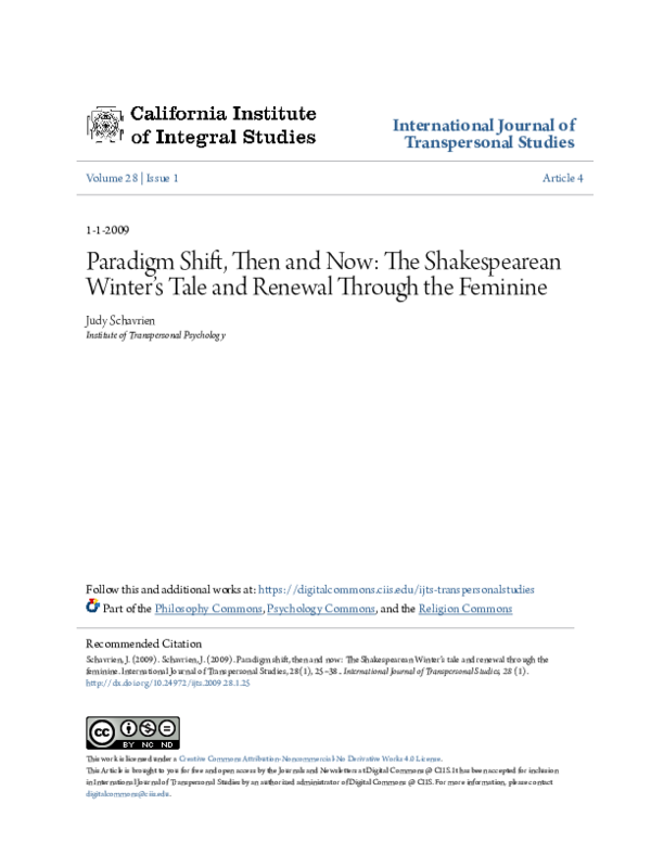 (PDF) Paradigm Shift, Then and Now: The Shakespearean Winter’s Tale and Renewal Through the Feminine