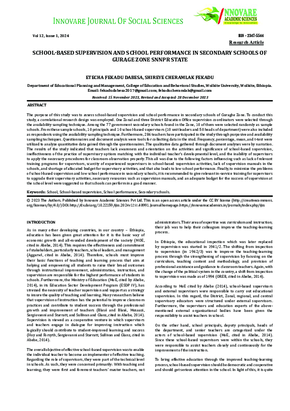 (PDF) School-Based Supervision and School Performance in Secondary ...