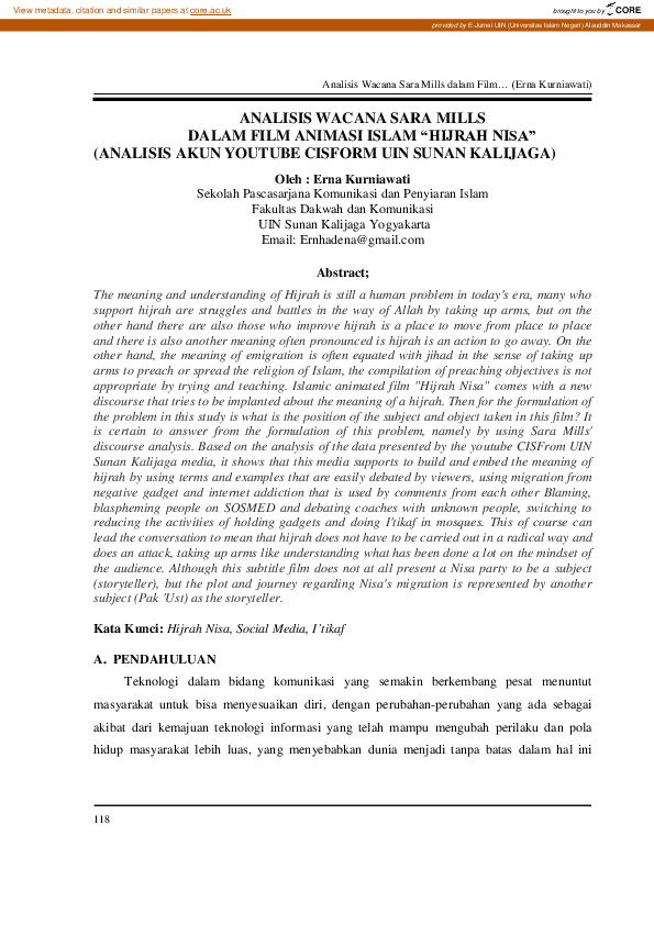 (PDF) Analisis Wacana Sara Mills Dalam Film Animasi Islam “Hijrah Nisa ...