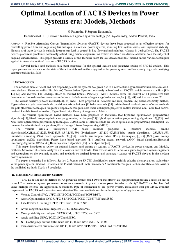 (PDF) Optimal location of FACTS devices in a power system solved by a hybrid approach