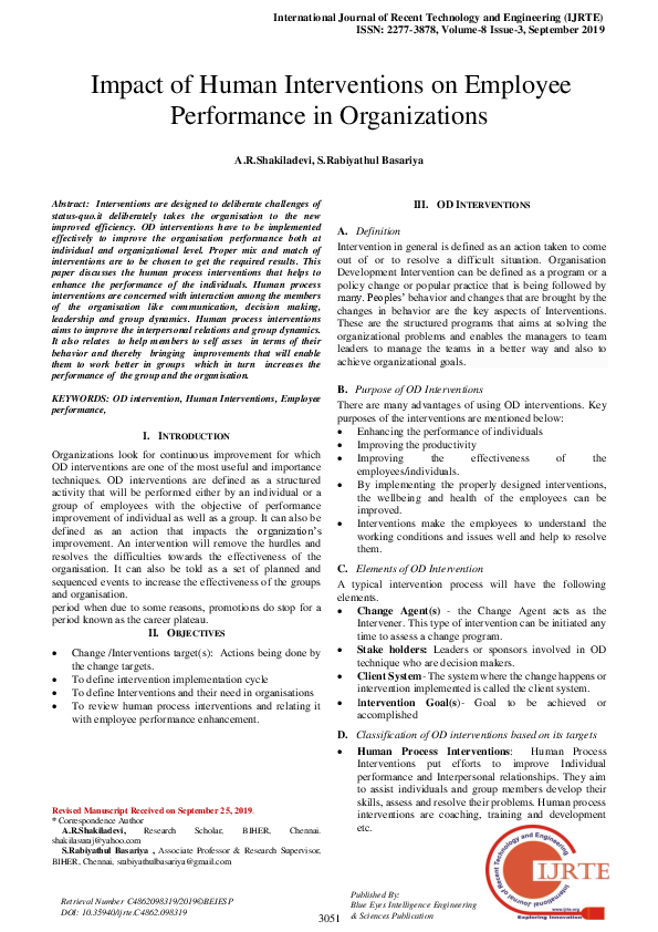 (PDF) Impact of Human Interventions on Employee Performance in ...