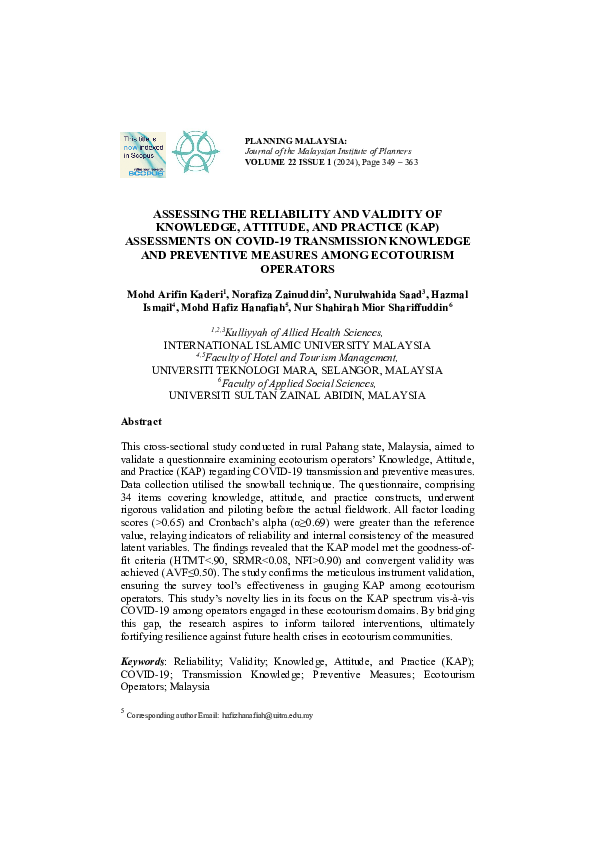(PDF) Assessing the Reliability and Validity of Knowledge, Attitude, and Practice (Kap ...