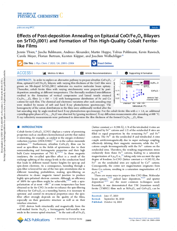 (PDF) Effects of Post-deposition Annealing on Epitaxial CoO/Fe3O4 ...