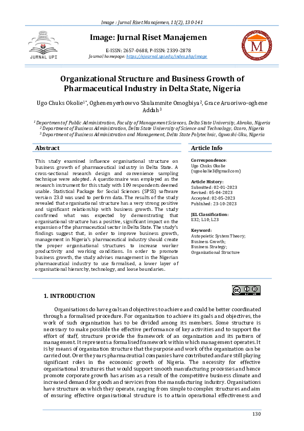 (PDF) Organizational Structure and Business Growth of Pharmaceutical ...
