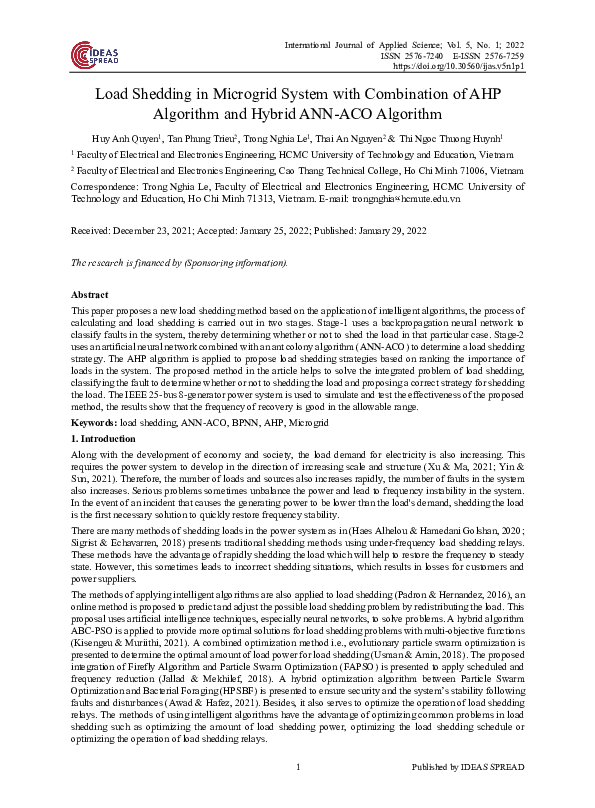 (PDF) Load Shedding in Microgrid System with Combination of AHP Algorithm and Hybrid ANN-ACO ...