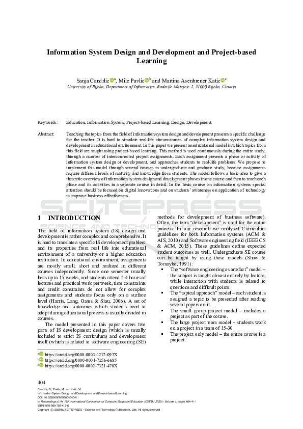 (PDF) Information System Design and Development and Project-based Learning