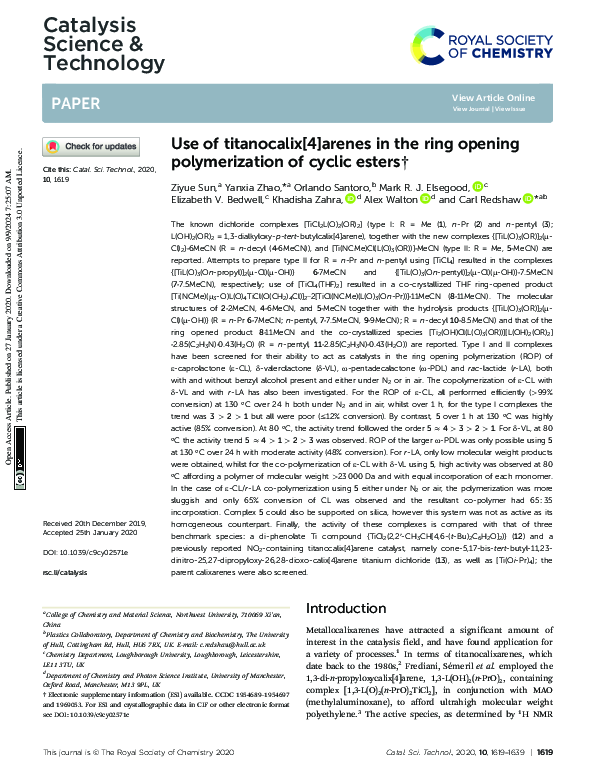 (PDF) Use of titanocalix[4]arenes in the ring opening polymerization of ...