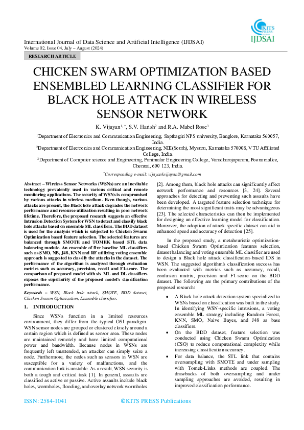 (PDF) CHICKEN SWARM OPTIMIZATION BASED ENSEMBLED LEARNING CLASSIFIER FOR BLACK HOLE ATTACK IN ...