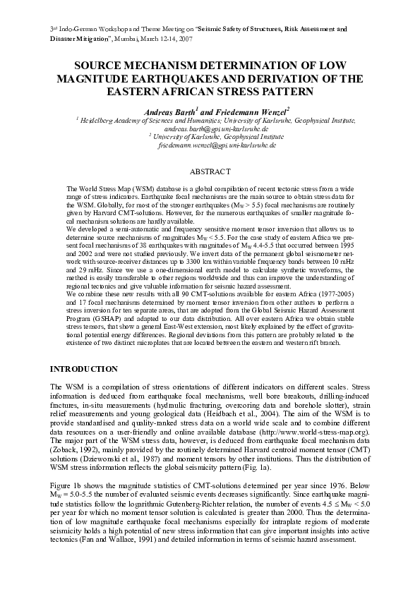 (PDF) Source Mechanism Determination of Low Magnitude Earthquakes and Derivation of the Eastern ...