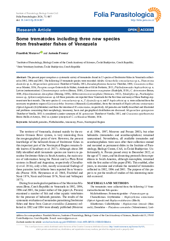 (PDF) Some trematodes including three new species from freshwater ...