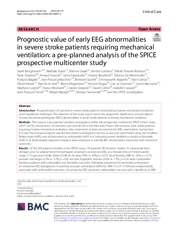 (PDF) Prognostic value of early EEG abnormalities in severe stroke ...