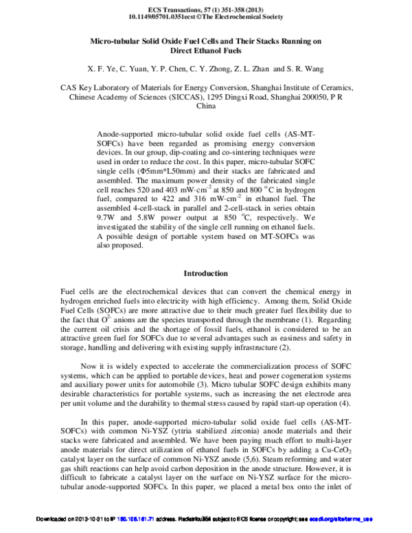 (PDF) Micro-Tubular Solid Oxide Fuel Cells and Their Stacks Running on ...